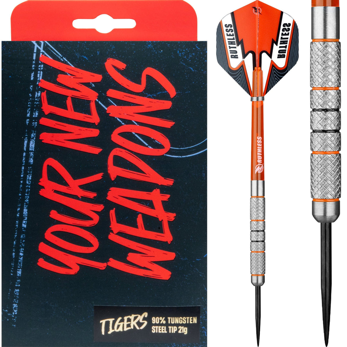 Ruthless Tigers Darts – 90 % Stahlspitze Wolfram – Volle Rändelung – 2