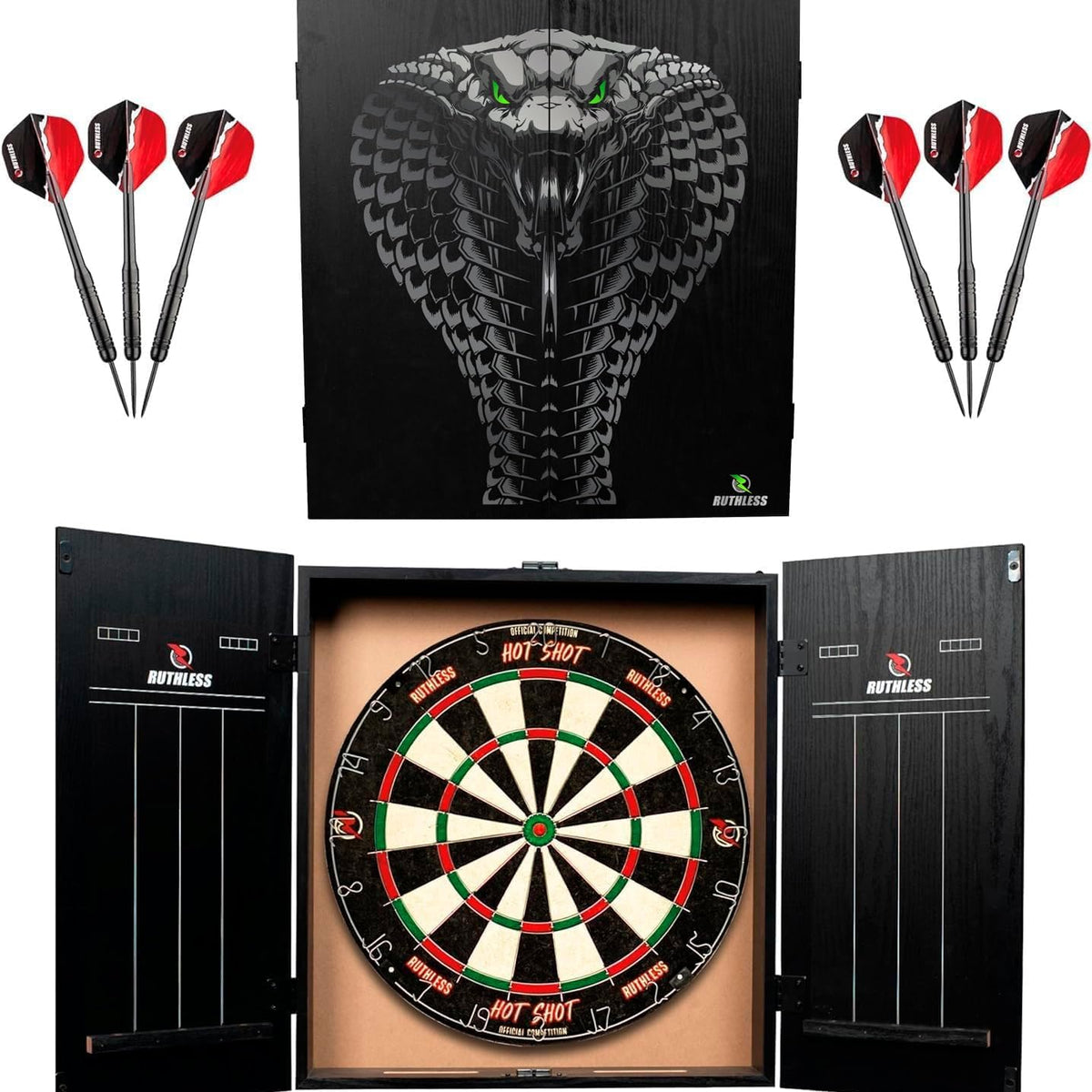 Ruthless Animal Home Darts Centre - Hotshot Dartboard in Cabinet - Cob
