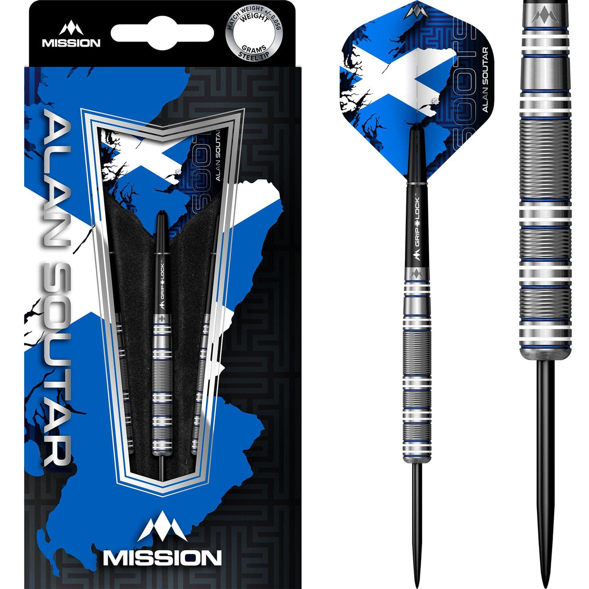 Mission Alan Soutar Darts – Stahlspitze – Ruß – Blau & Weiß