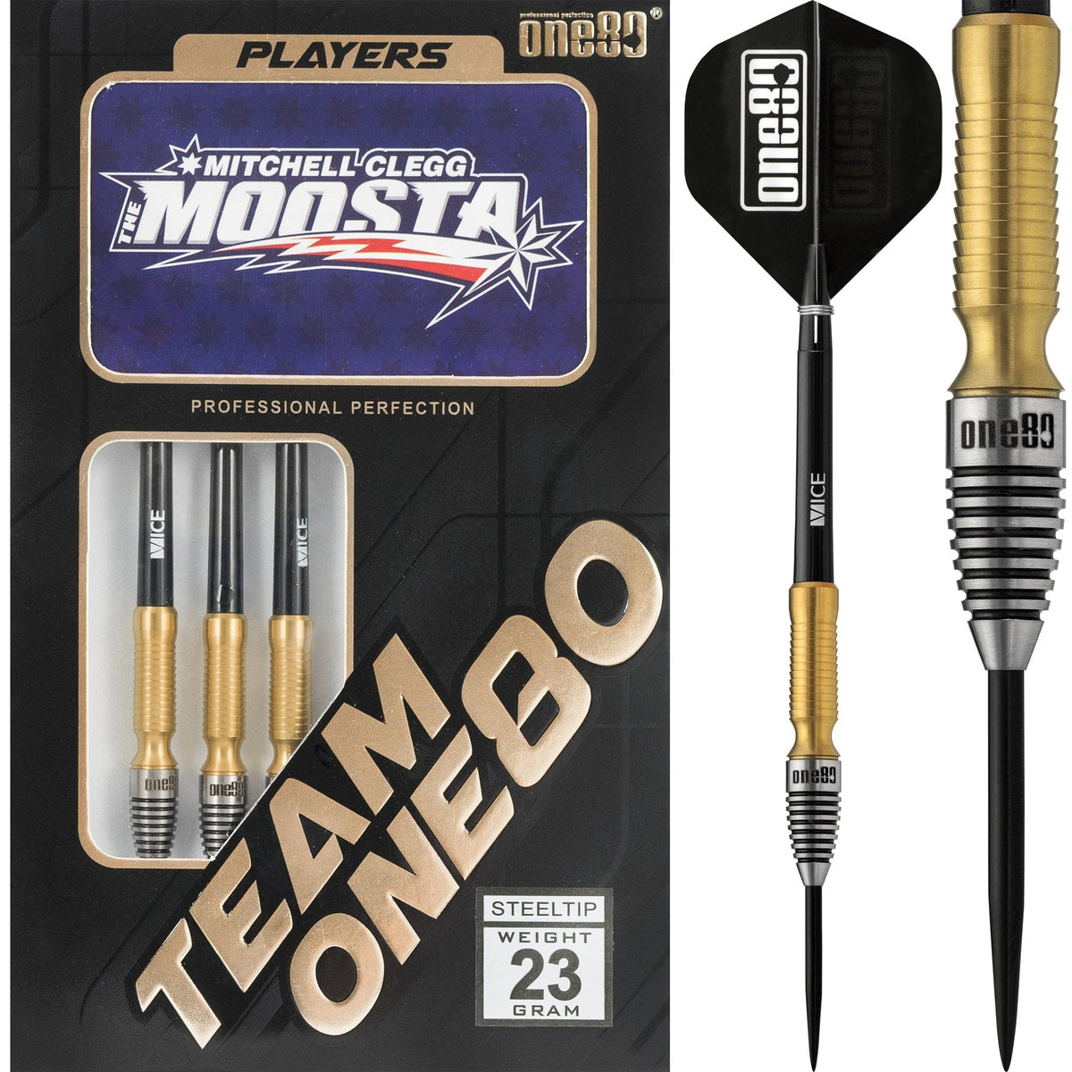 One80 Mitchell Clegg Darts – Stahlspitze – Moosta – 23 g