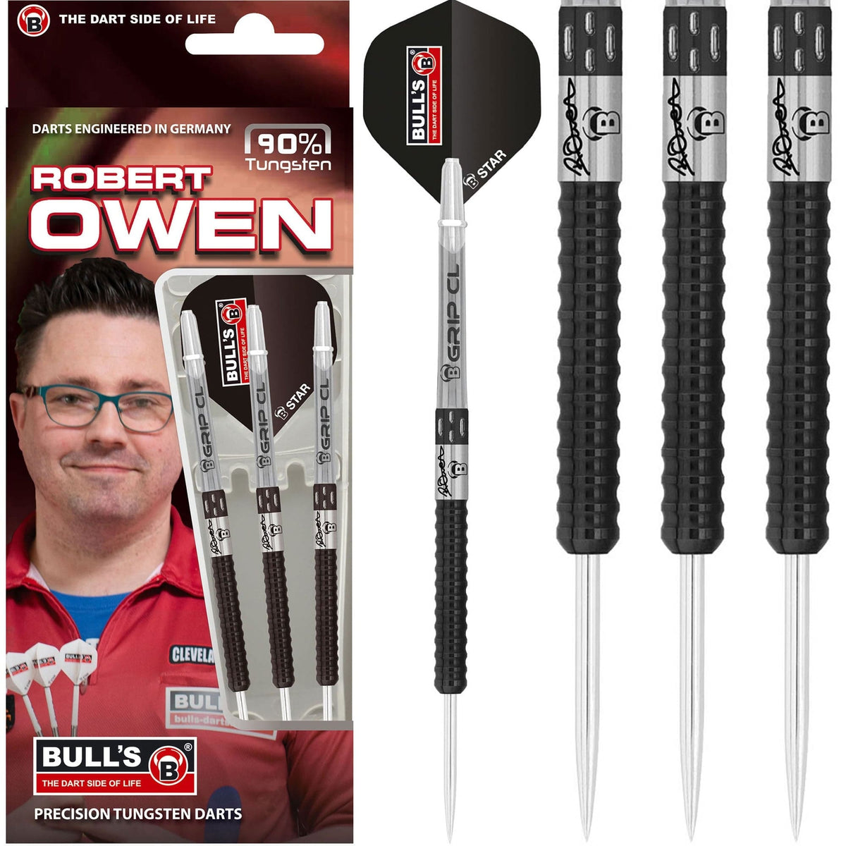 BULL'S Robert Owen Darts – Stahlspitze – 90 % Wolfram – Black Edition