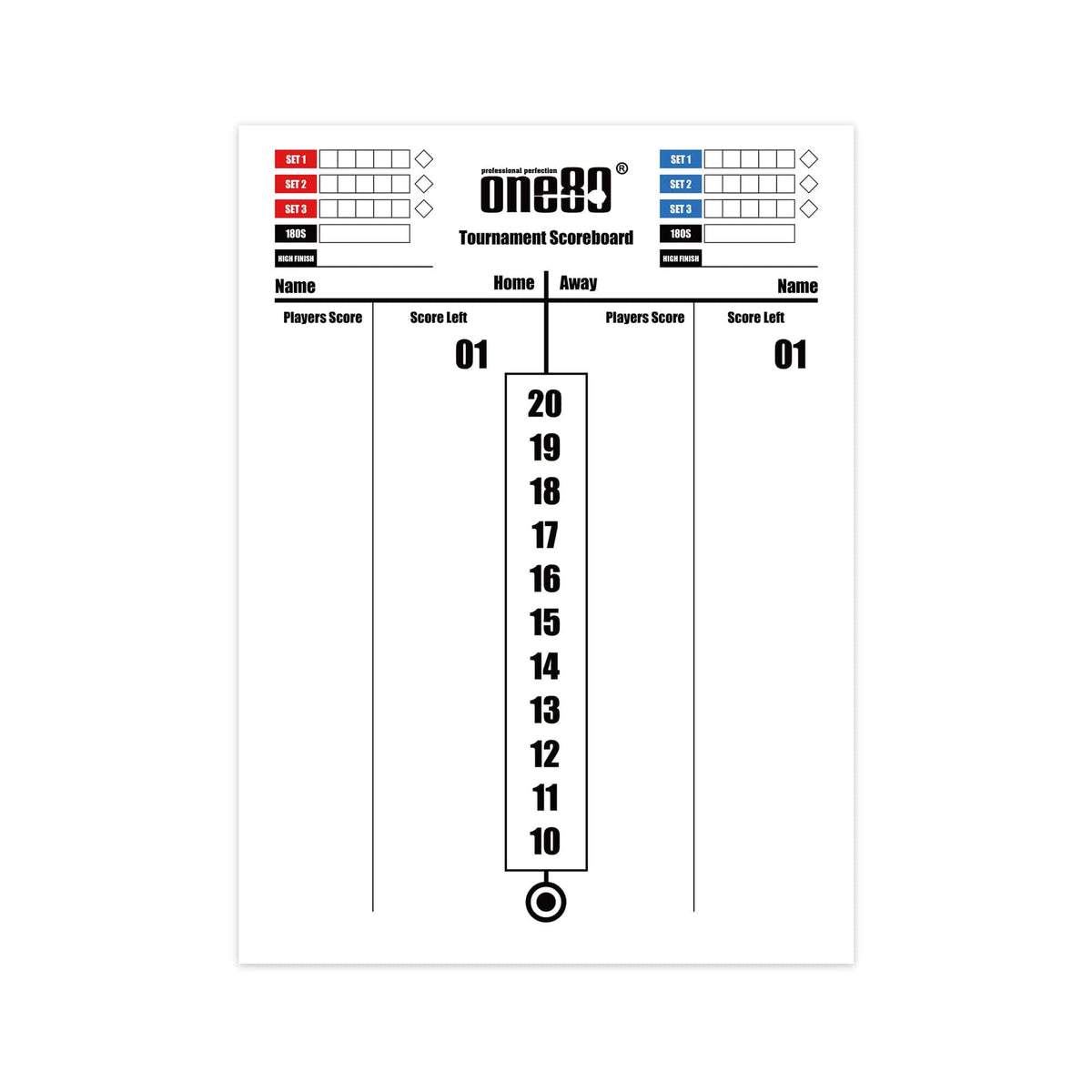 One80 Tournament Scoreboard - Marker Board - Dry Wipe - 45x35cm - Whit