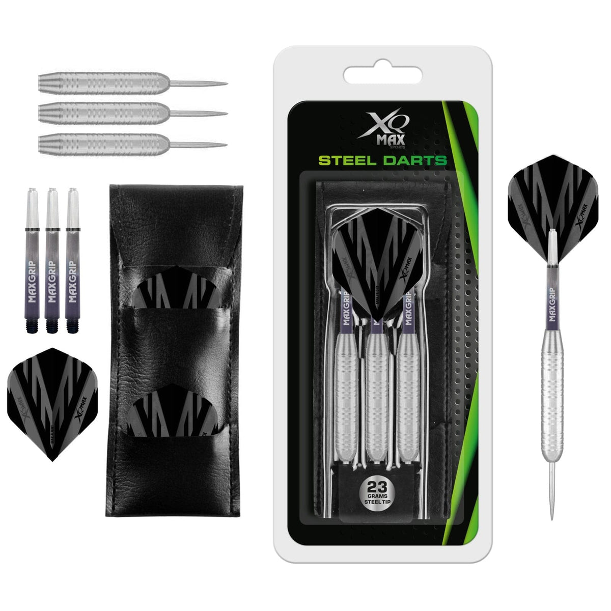 XQMax Steel Tip Darts – Silberbeschichteter Stahl – inklusive Etui – 2